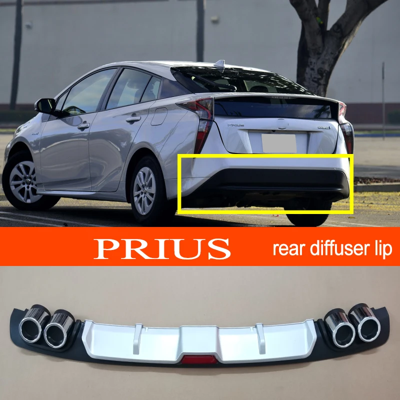 Pruis-2016-2021-ABS-Plastic-Silver-Black-Car-Rear-Bumper-Rear-Diffuser ...