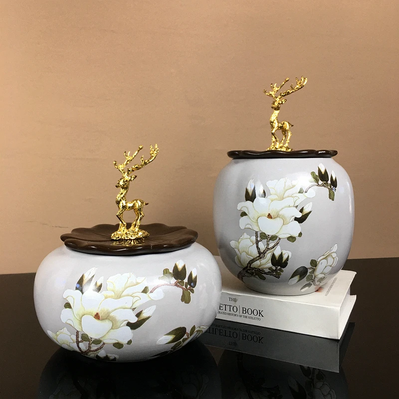 High-grade-Ceramic-Elk-Storage-Tins-Sealed-Tea-Cans-Food-Containers ...