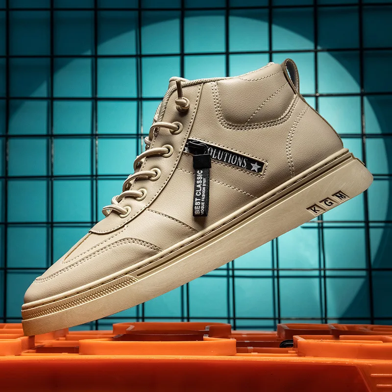 Men Platform Sneakers High top Boots Genuine Leather Outdoor Male Comfy ...