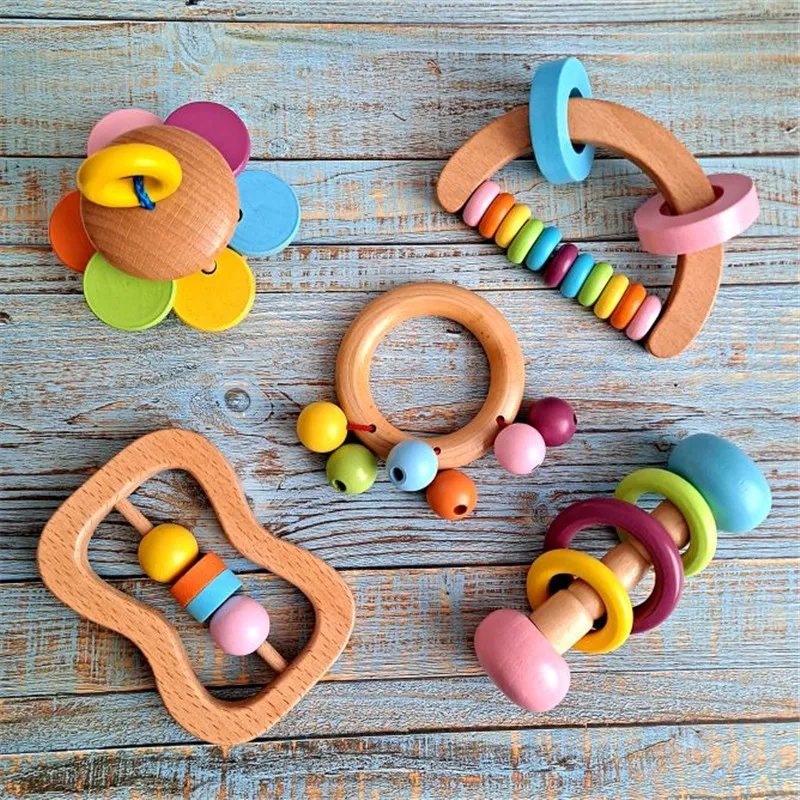 Chocalhos-de-Madeira-para-Crian-as-Brinquedos-Montessori-Ber-o-Chocalho ...