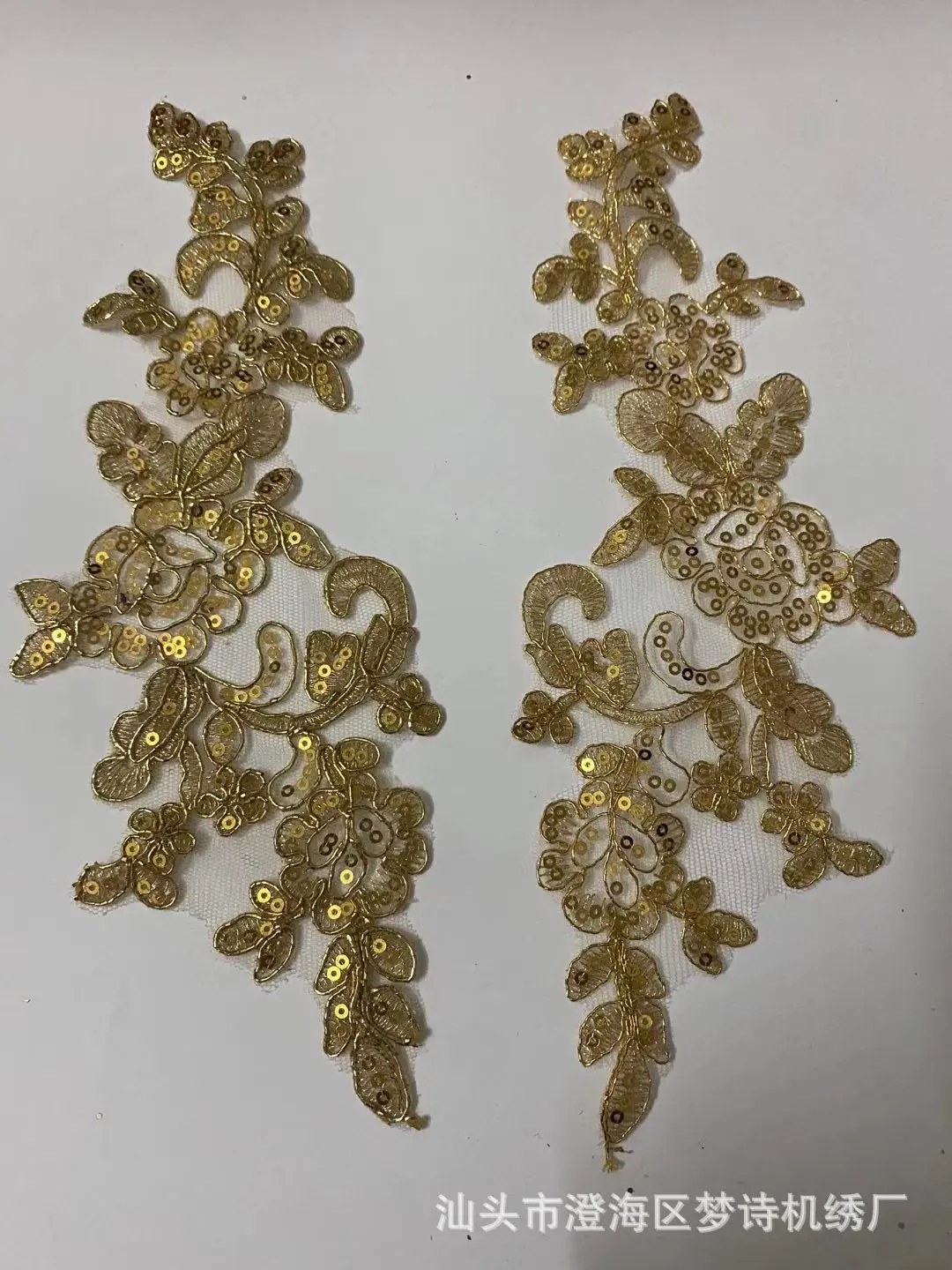 10Pcs 27X10CM Good Quality Delicate Silk Embroidered Sequins Gold Lace ...