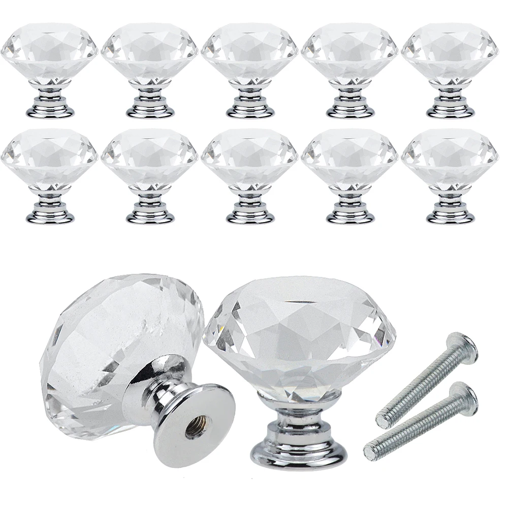 10Pcs-Set-30mm-Diamond-Shape-Crystal-Cabinet-Pulls-Cupboard-Drawer-knob ...