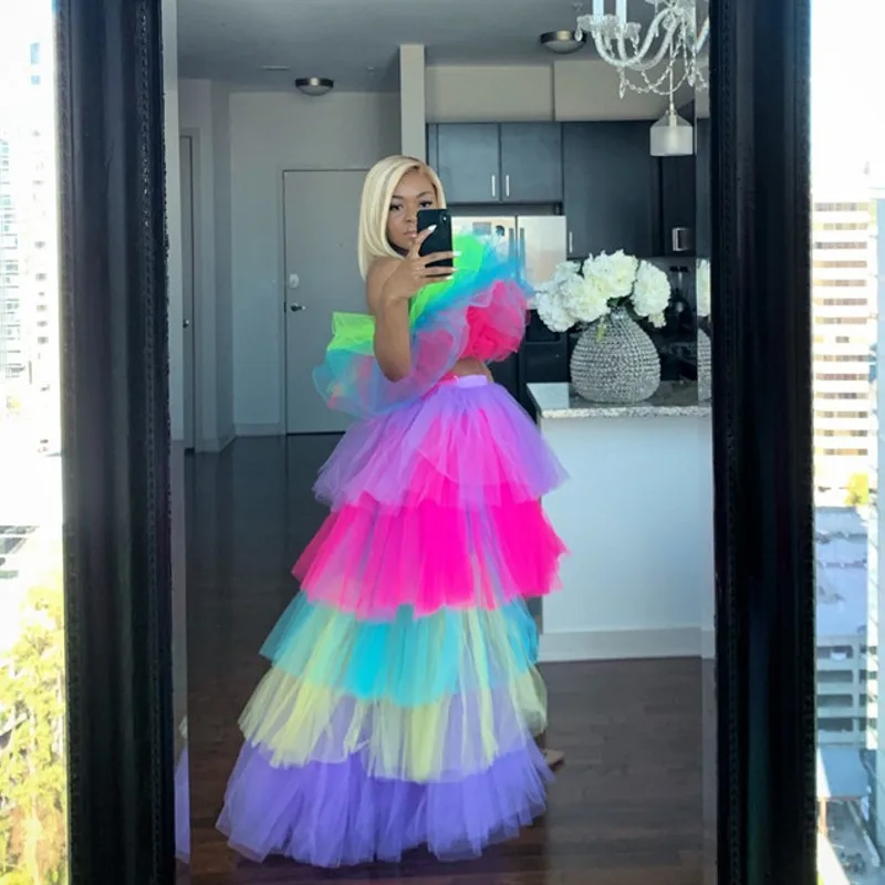 Colorful-Tutu-Skirt-Women-Layered-saias-mulher-Rainbow-Tulle-Skirts ...