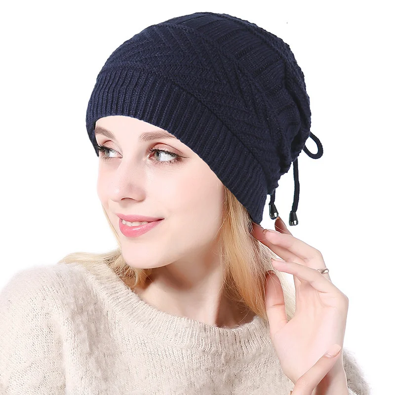 Women's Girls Stretch Knitted Crochet Hats Caps Messy Bun Ponytail ...