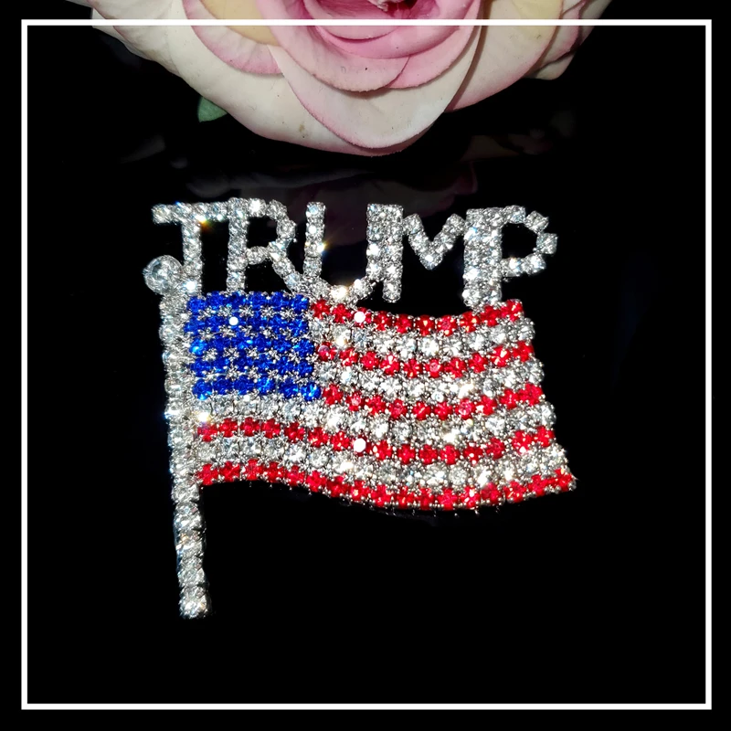 Blingbling Handmade Crystal "TRUMP with the USA flag" Word Brooch Pin ...