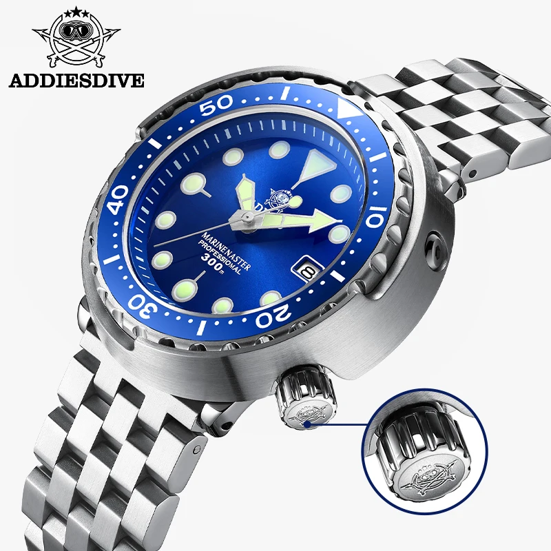 ADDIESDIVE Tuna Series Watch Blue Dial 316L Stainless Steel Watch ...