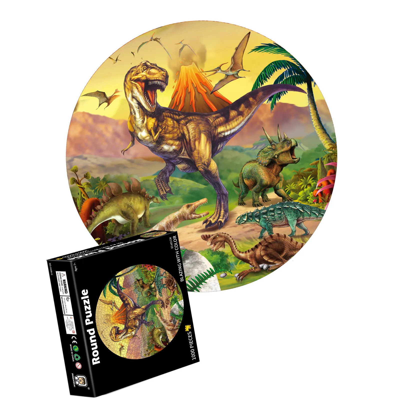 Legpuzzels 1000 Stuk Brain Teaser Dinosaurus Papier Ronde Puzzel