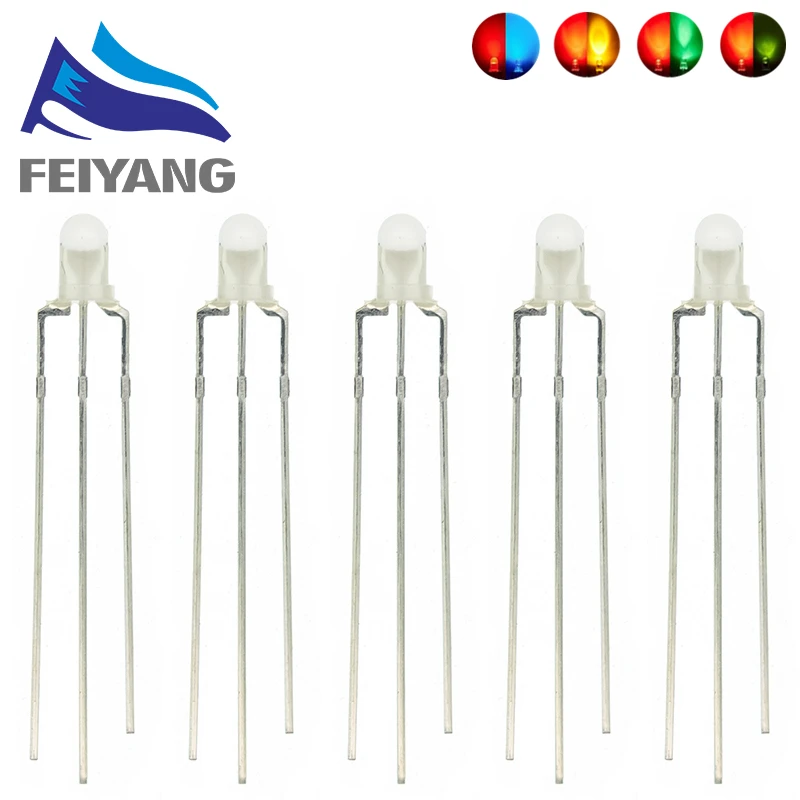 100PCS 3MM Diffuse Zwei Farb Gemeinsame Anode/Kathode Runde LED Rot ...