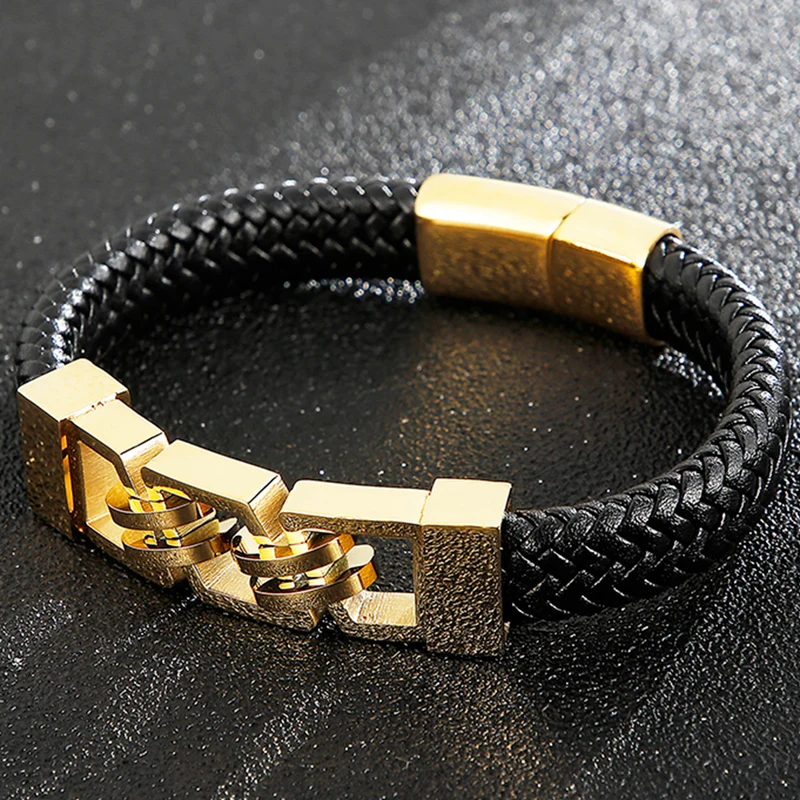 Handmade-Men-s-Leather-Bracelet-12MM-Stainless-Steel-Hand-Chain-for ...