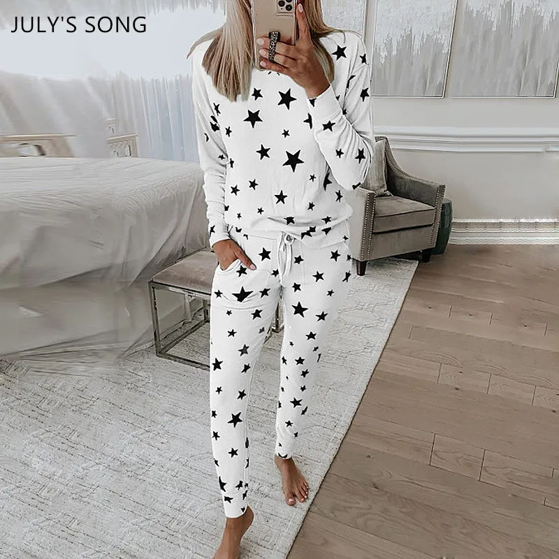 JULY'S SONG Women Star Pajama Set Women 2 Pieces Casual Simple 65 ...