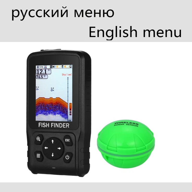 English-Russian-200meters-Colorful-Wireless-Fish-Finder-Dot-Matrix ...