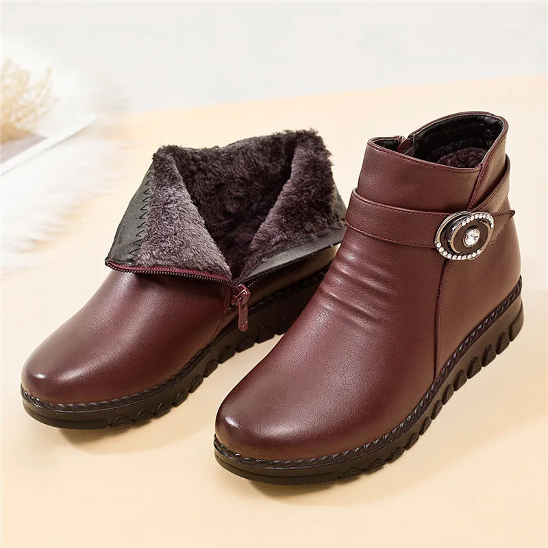 Wedge Winter Boots Women Shoes | Wedge Heel Leather Snow Boots ...