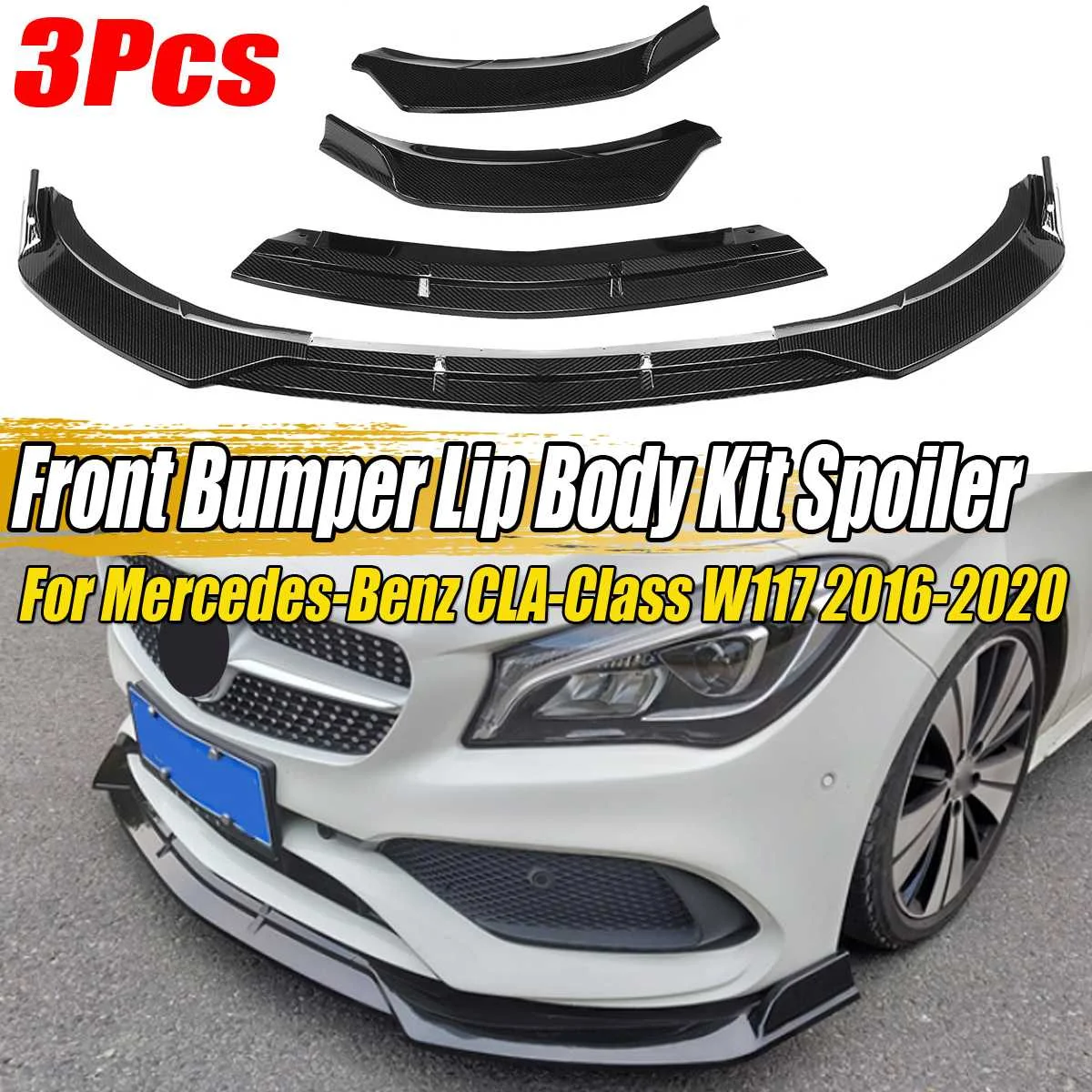 3PCS-Car-Front-Bumper-Splitter-Lip-Spoiler-Diffuser-Guard-Protection ...