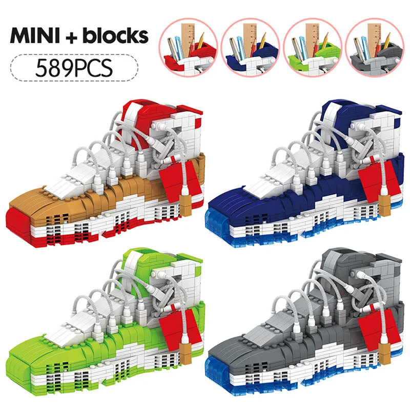 Sport Basketball Shoes Building Blocks Sneakers Models Pen Container ...