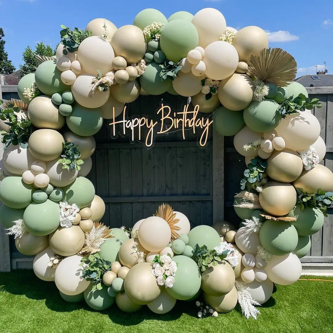 162pcs Avocado Green Balloons Garland Arch Creamy White Retro Olive ...