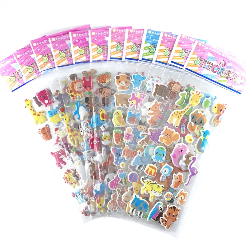 12 Sheets/Set Cute Animal Mini 3D Sticker for Kids Boys Girls DIY Toy ...