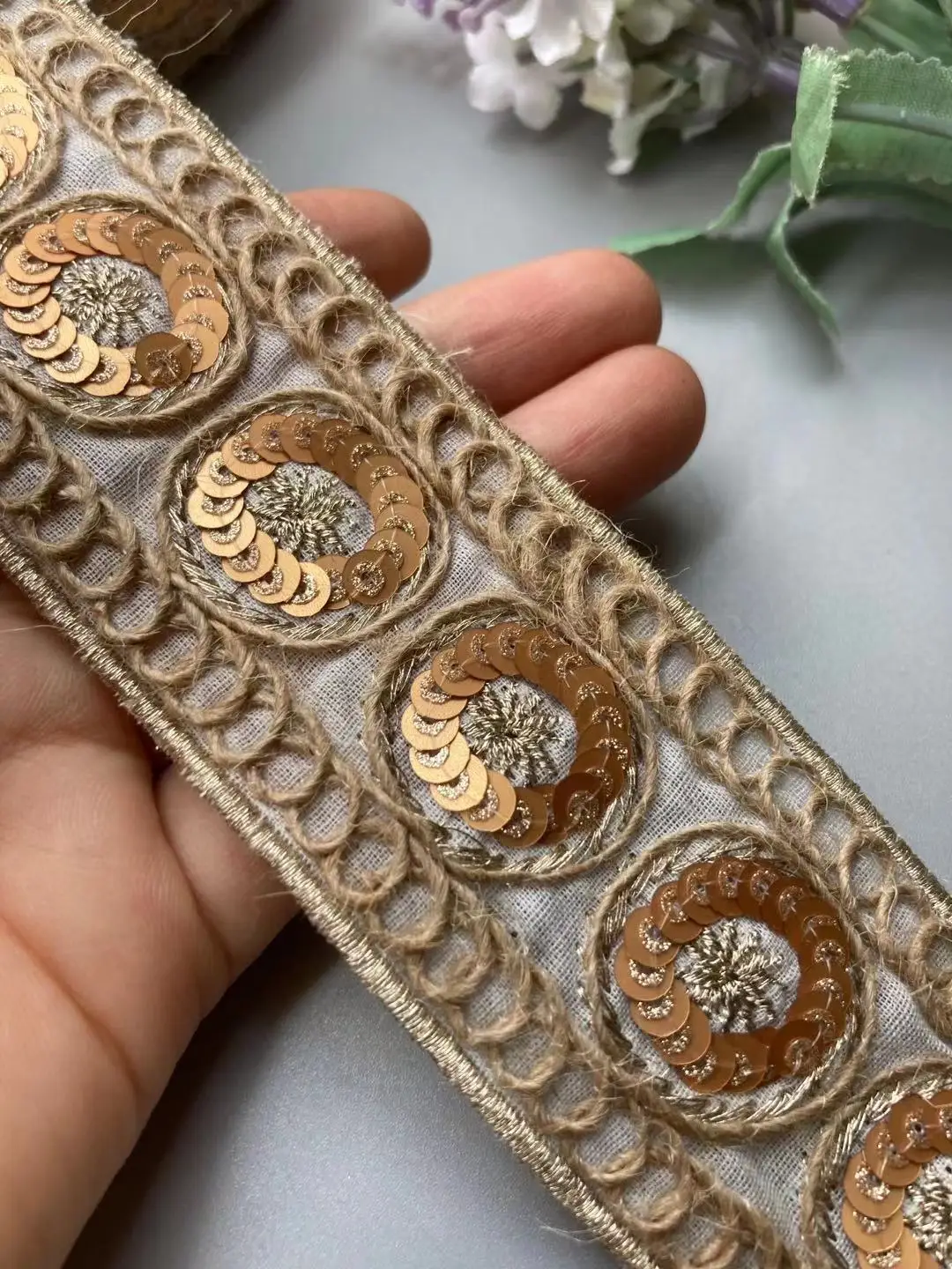 1-Yards-White-Gold-43mm-Ethnic-Gold-Thread-Sequins-Webbing-Ribbon-Tape ...