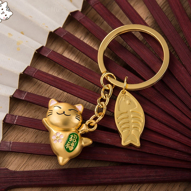 Maneki Neko Japan Lucky Cat Keychain Kawaii Trinkets Alloy Accessory ...
