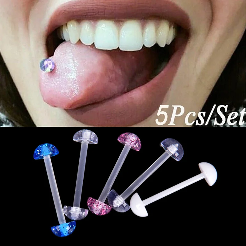 5 Pçs/set Macio Mista Ball Tongue Bico Do Barbell Piercing No Umbigo ...