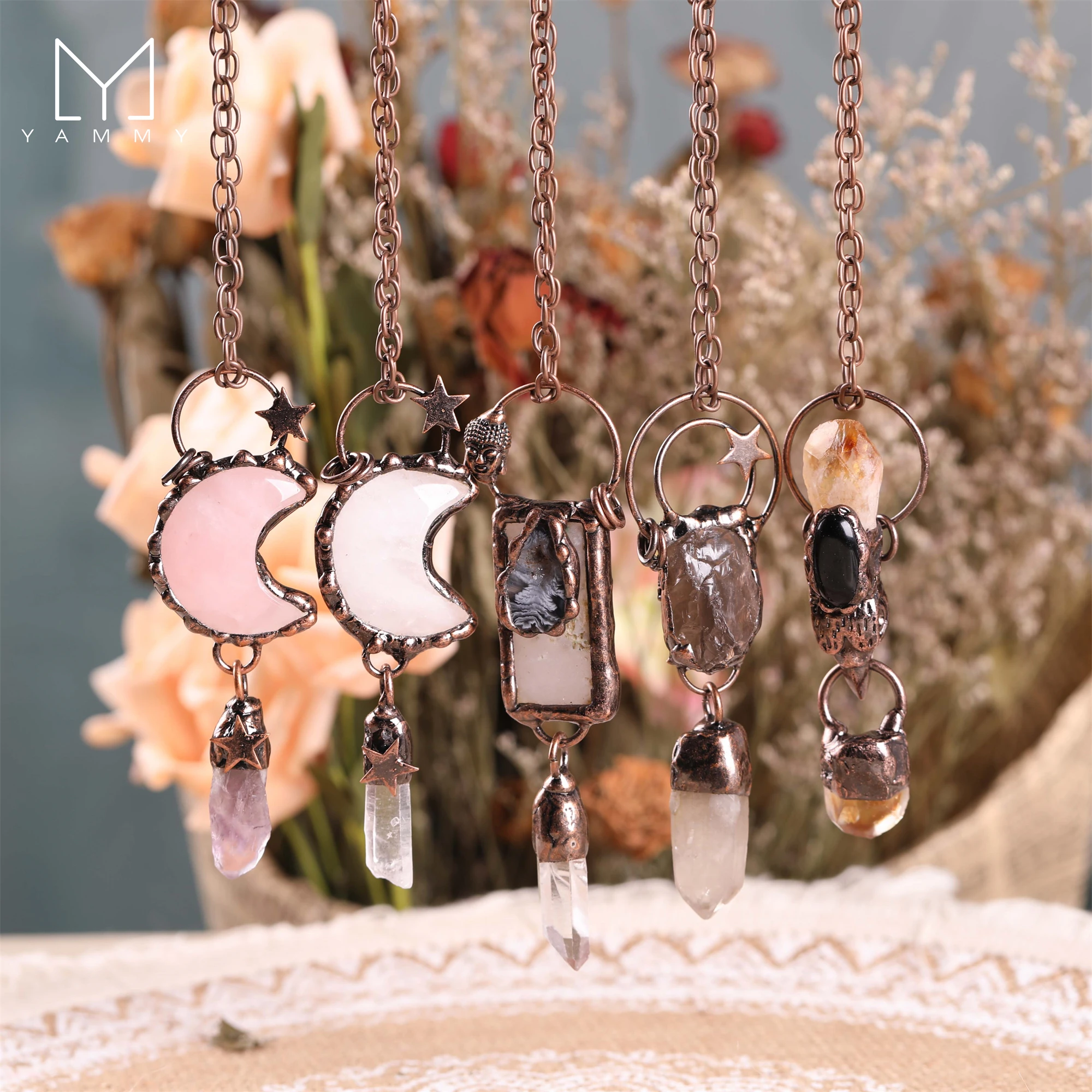 Yammy-Natural-Crystal-Smoky-Quartz-Antique-Bronze-Moon-Shaped-Gem-Rose ...
