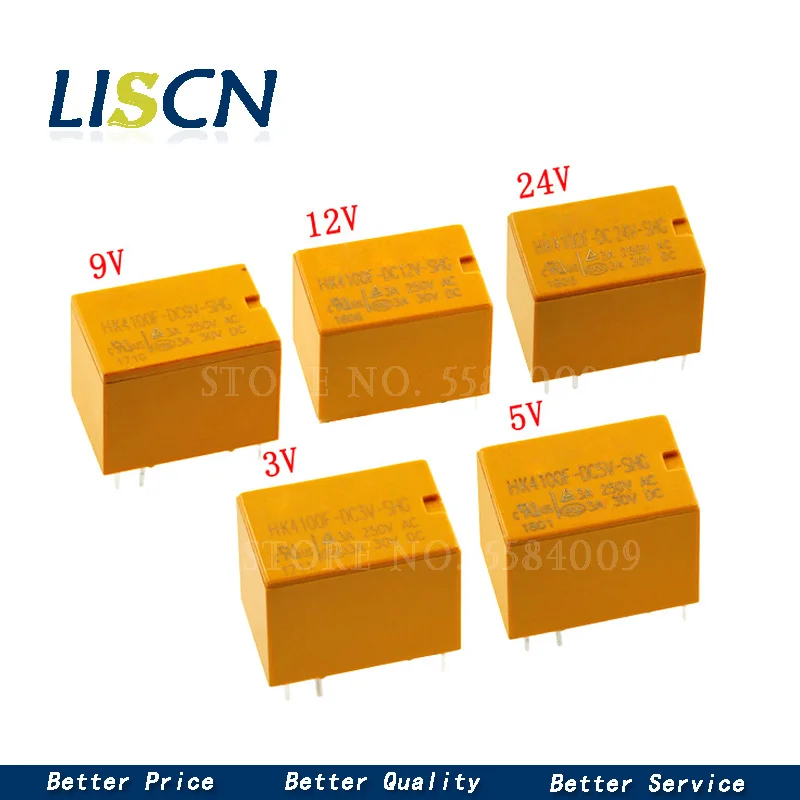 5PCS relay HK4100F-DC12V-SHG HK4100F-DC5V-SHG 6 pin 3A 3V / 5V / 9V ...