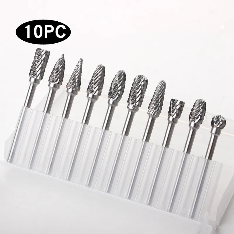 10PCS/SET Tungsten Steel Titanium plated Rotary File Grinding Head ...