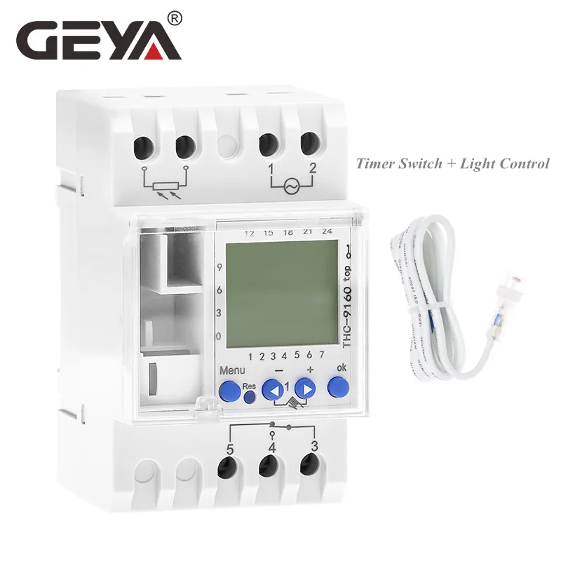 GEYA THC 9160 Din Rail Light Control Timer Switch with Photocell Sensor ...