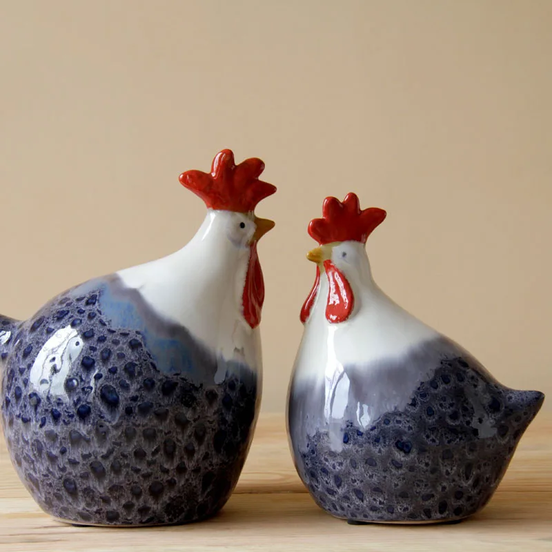 Handmade Large Ceramic Chicken Figurines Desktop Home Decor Cock Hens ...