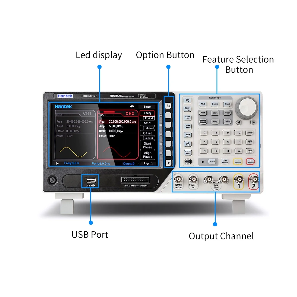 Hantek Arbitrary Function Waveform Generator HDG6082B 2 Channels 80MHz ...