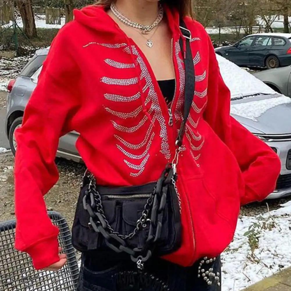 Y2k moda borboleta de grandes dimensões gráfico strass zip up hoodies e girl 90s streetwear ...