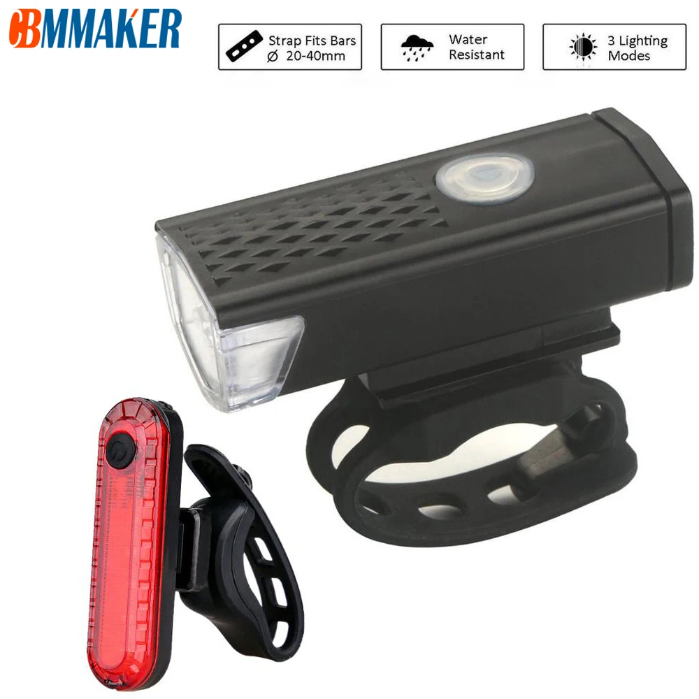 2pcs LED Bike Lights Rechargeable 300 Lumens Bicycle Lights Front ...