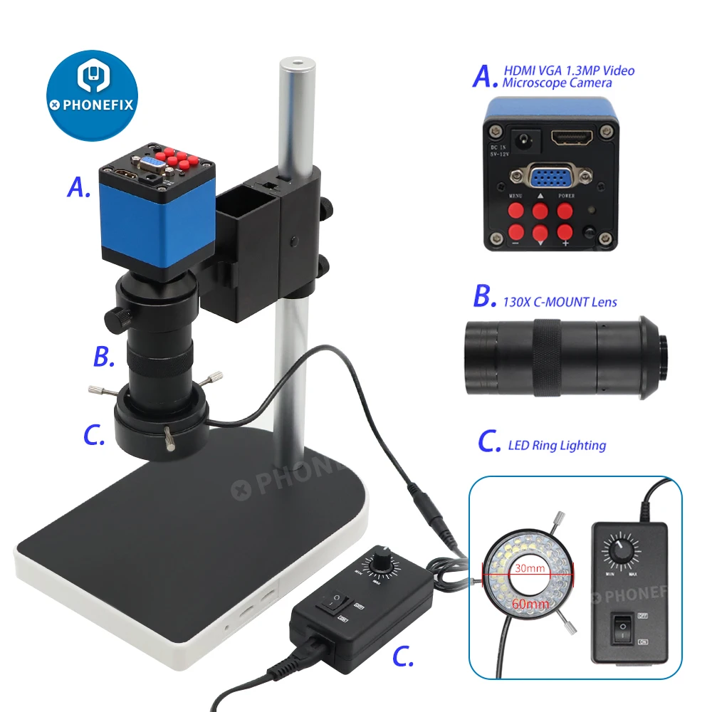 13MP-60F-S-HDMI-VGA-HD-Industrial-Digital-Microscope-Camera-Set-for ...