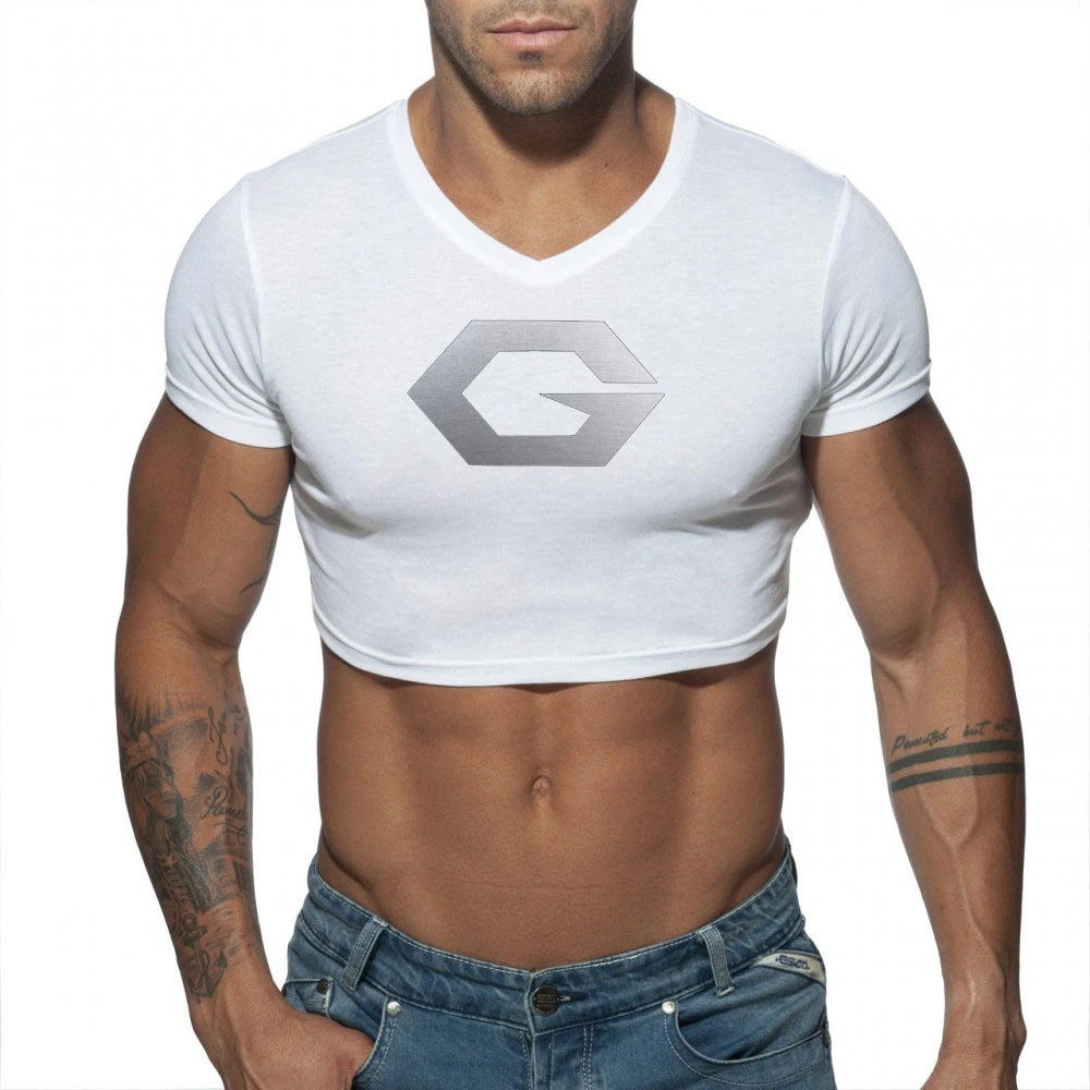 Mens Sexy Crop Top Slim Fit Tank Cropped Muscle Vest Short Sleeve Tee ...