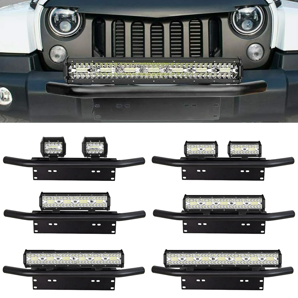 Front-License-Plate-Bull-Bar-Bumper-Mount-Bracket-with-4-20Inch-LED ...