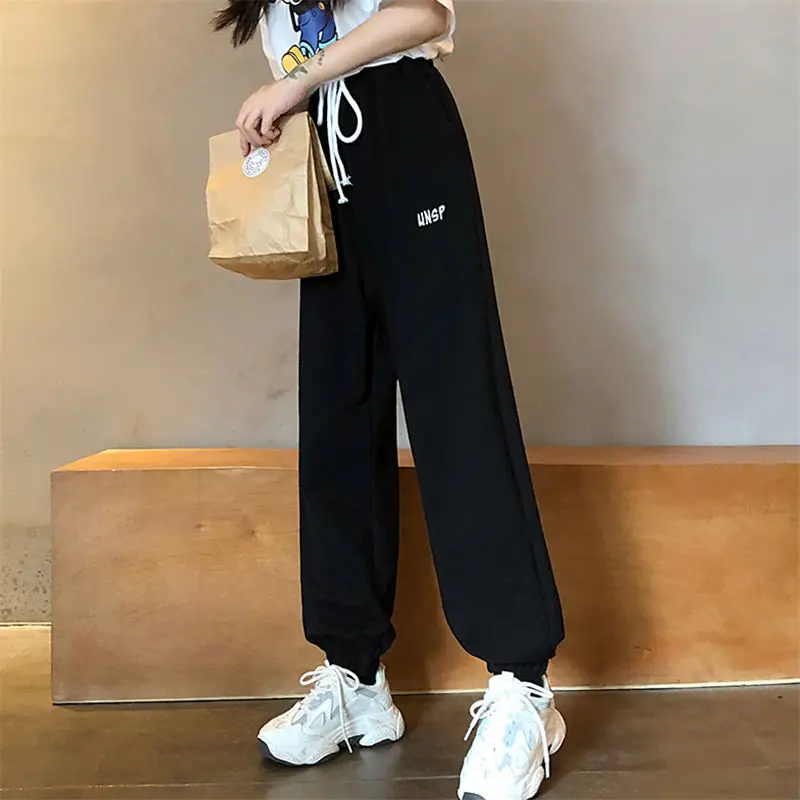 Spring Summer Jogging Pants Women Fashion Elastic Waist Drawstring ...