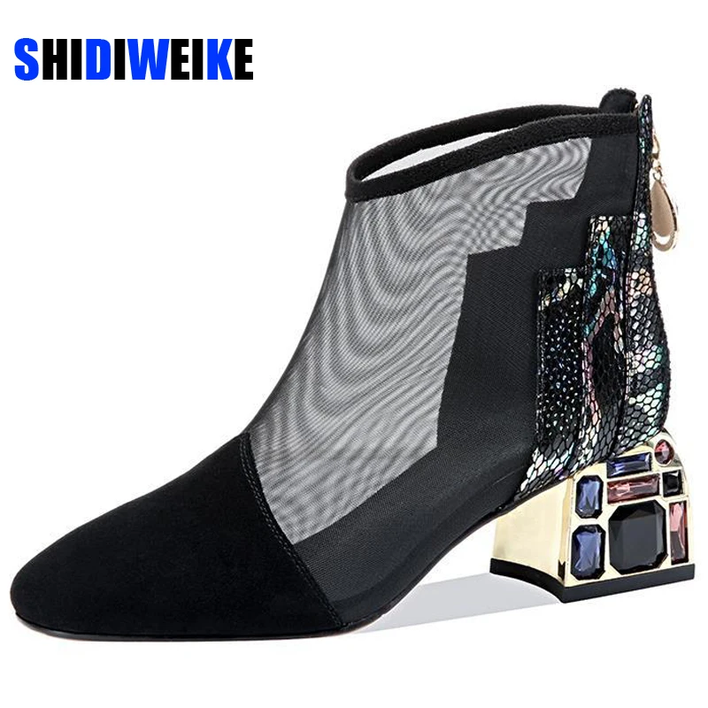 NEW-Mesh-Sandals-Boots-Women-Mesh-Ankle-Boot-For-Summer-Mid-Heel ...