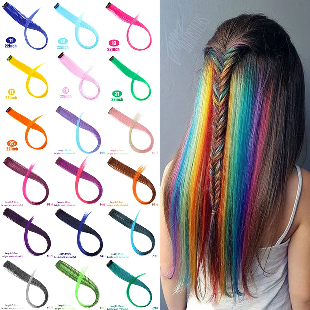 Clip Colored Hair Pieces Synthetic Wigs Single Clip Ombre Colored Long ...