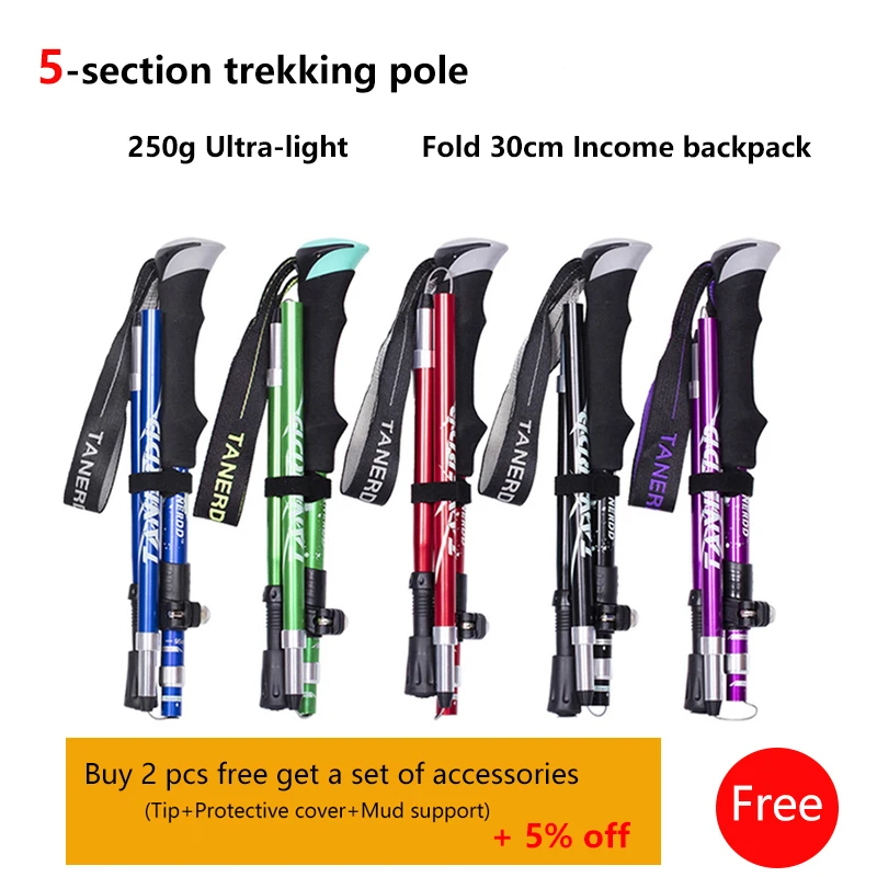 5-section Outdoor Fold Trekking Pole Camping Portable Walking Hiking ...