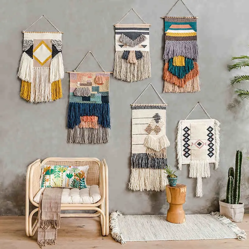 Hand Woven Tufted Tapestry Macrame Tassel Bohemian Wall Hanging ...