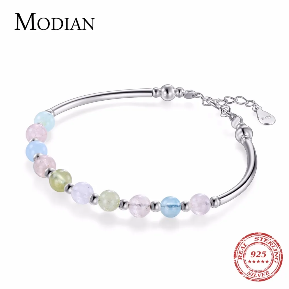 Modian 925 Sterling Silver Colorful Beads Crystal Charms Bracelet ...