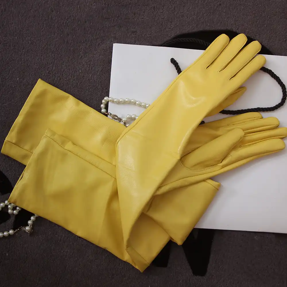 Custom made Women's Long Gloves Really Patent Leather 65cm Double lapel ...