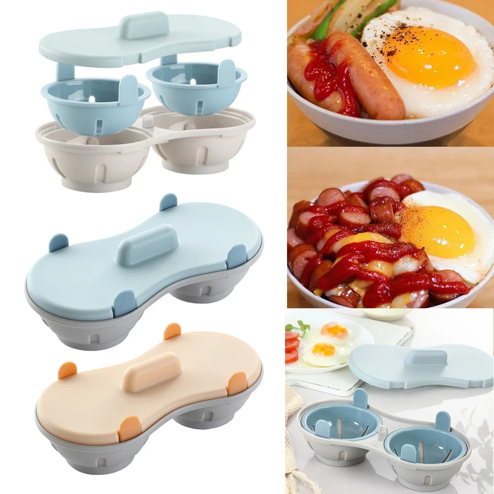 Microwave Egg Poachers Double Cups Egg Cooker Steamed Eggs Poaching ...