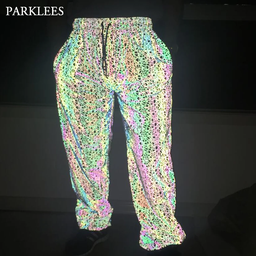 Colorful Reflective Pants Men Brand Hip Hop Dance Fluorescent Trousers ...