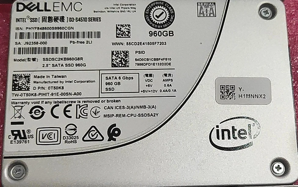 Dell D3 S4510 Series 960GB 6Gbps SATA RI 2.5'' SSD 0T50K8 Hard disk HDD ...