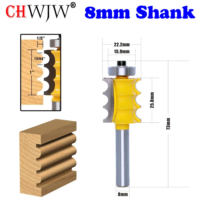 1PC 8mm Shank High Quality 25.4mmH Triple Bead/ Column Molding Router ...