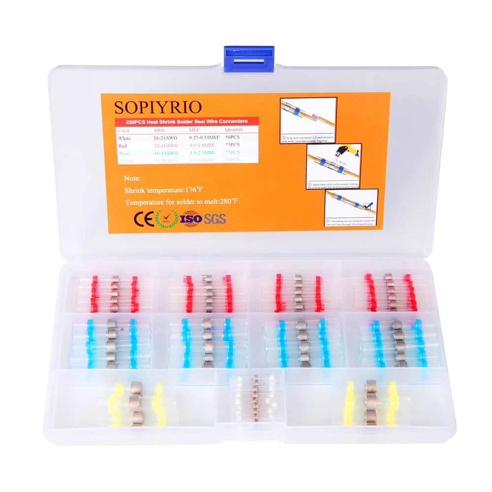 Terminales de conector termorretráctiles de varios tamaños, Kit de conectores a tope aislados de ...