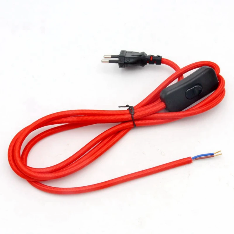 220V AC Power Cords With Euro Plug Inline Switch Colorful Fabric ...