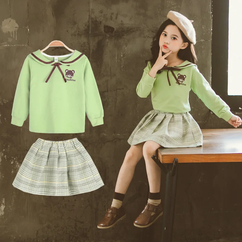 Conjunto de ropa para niña, blusa con lazo + falda a cuadros, 2 piezas ...