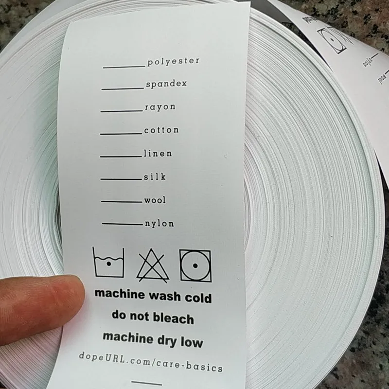 1000pcs , 5 * 10 Cm Custom Big Size Logo White Care Label Coated Tape ...