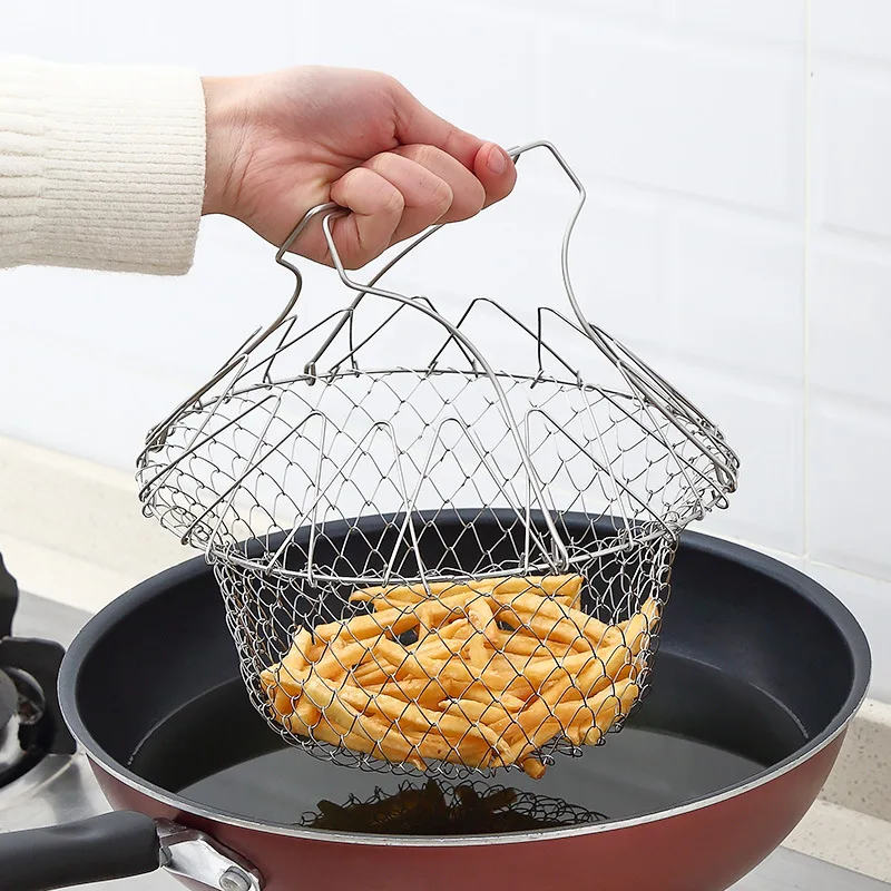 1PC Foldable French Fries Basket Strainer Net Steam Rinse Portable ...